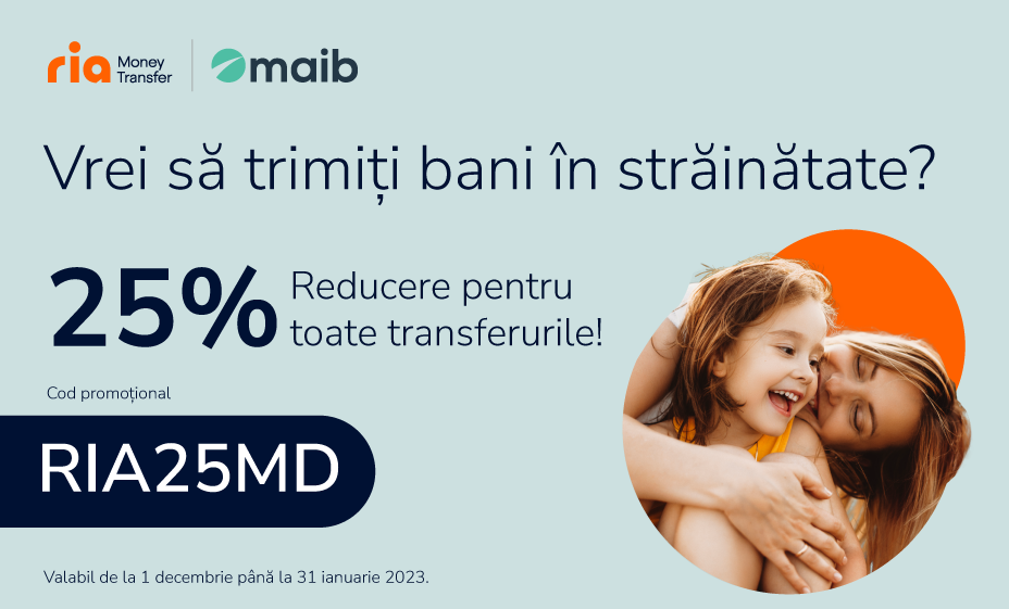 Transferă bani celor dragi oriunde în lume și bucură-te de reduceri de la Ria Money Transfer | maib