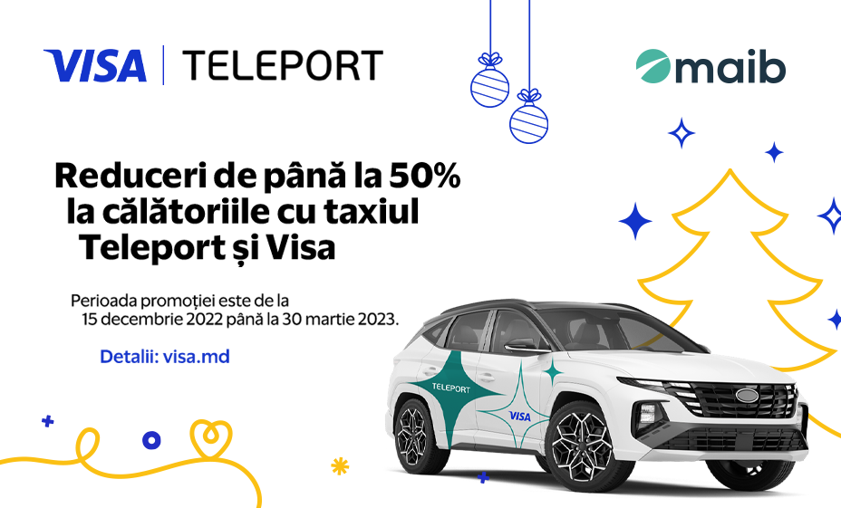 Reduceri de până la 50% la călătoriile cu taxiul cu Teleport și Visa de la maib | maib