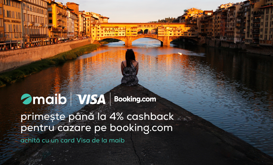 Primești până la 4% cashback pentru cazare pe booking.com cu Visa de la maib | maib